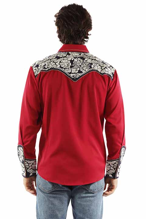 Scully Gunfighter Long Sleeve Snap Front Western Shirt - Red with White ...