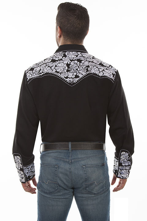 Scully Gunfighter Long Sleeve Snap Front Western Shirt Black With